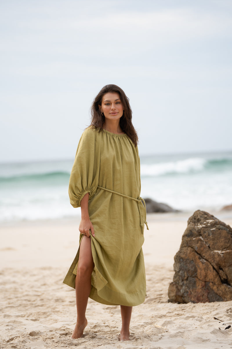 LUCIA LINEN DRESS - OLIVE – A Quirk of Fate